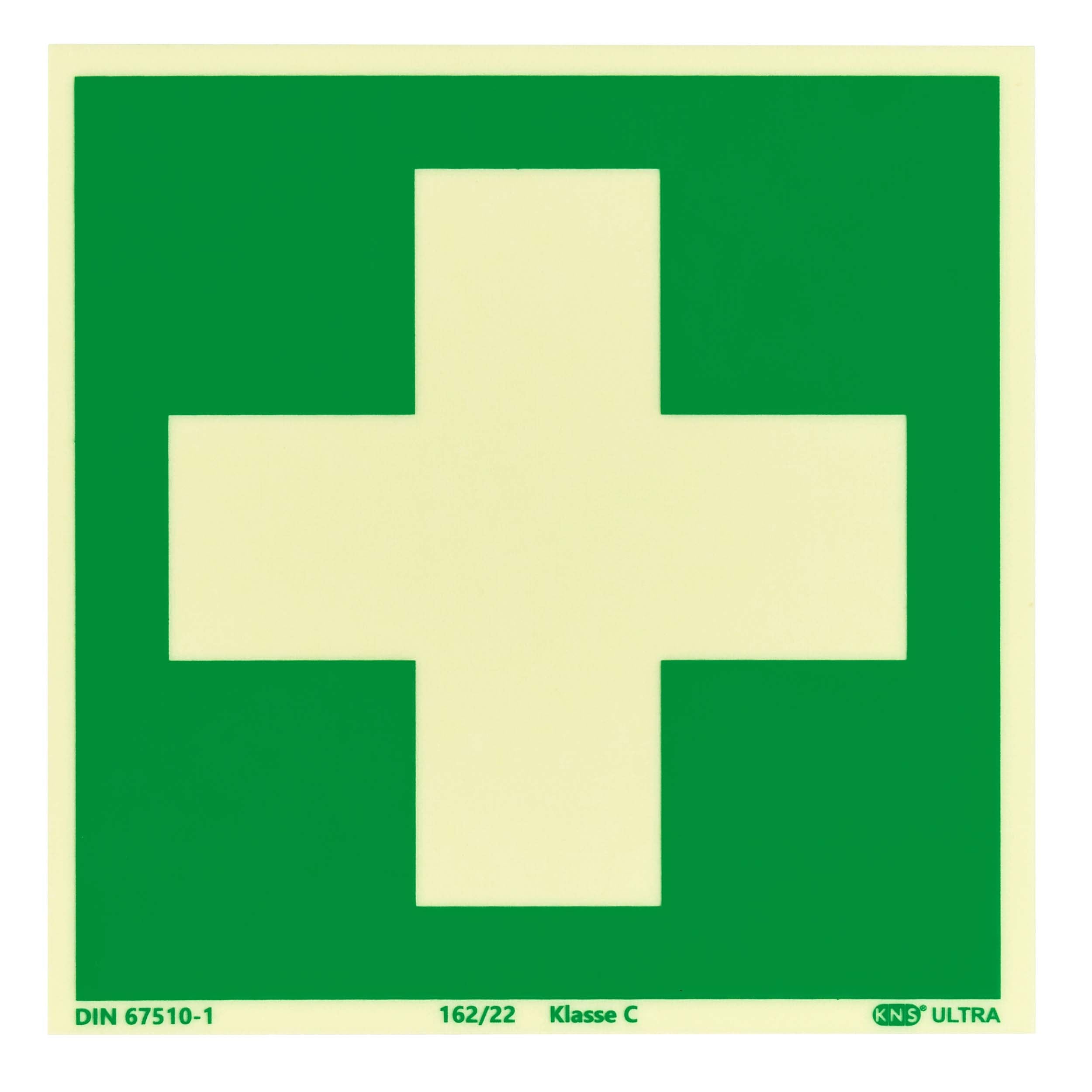 150 x 150 mm First Aid sign, phosphorescent, plastic, ISO 7010 | SPRINTIS